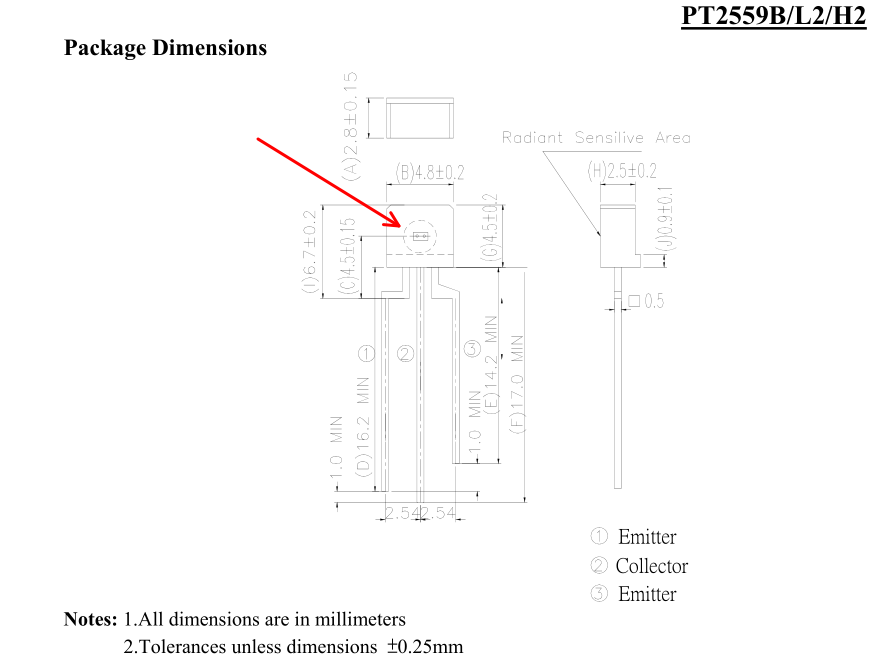 PT2559B/L2/H2和PT2559B/L2亿光双芯侧向接收管介绍-